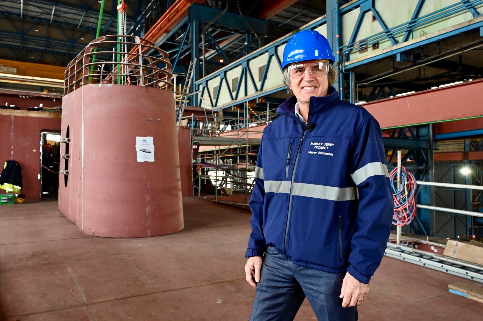 Funnel vision: Mayor watches final piece of new Mersey Ferry lowered ...
